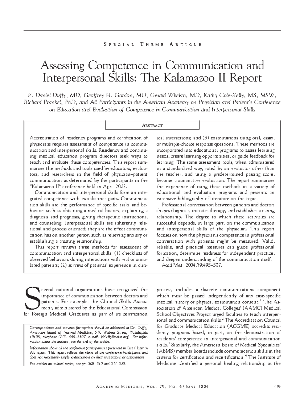 Assessing Competence in Communication and - Daniel Duffy, MD, Geoffrey ...