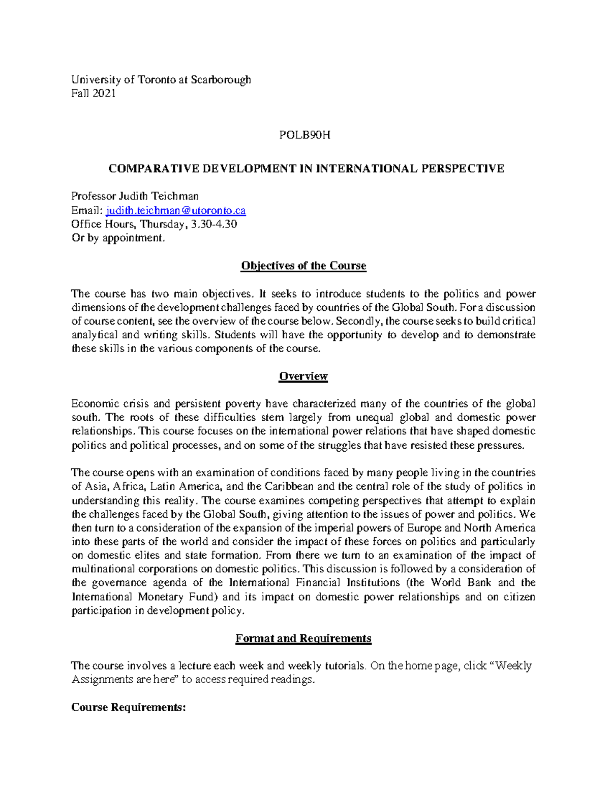 POLB 90 Outline 2021 corrected Sept 17 Final - University of Toronto at ...