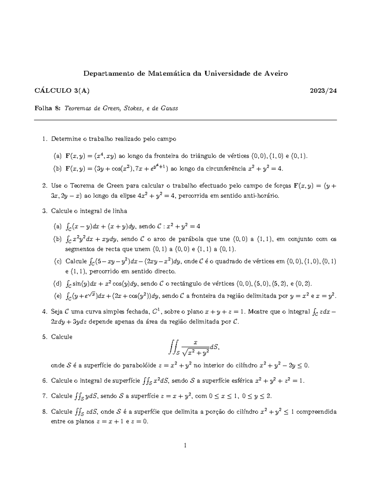 C3(A) folha 8 - ficha 8 - Departamento de Matem ́atica da Universidade ...