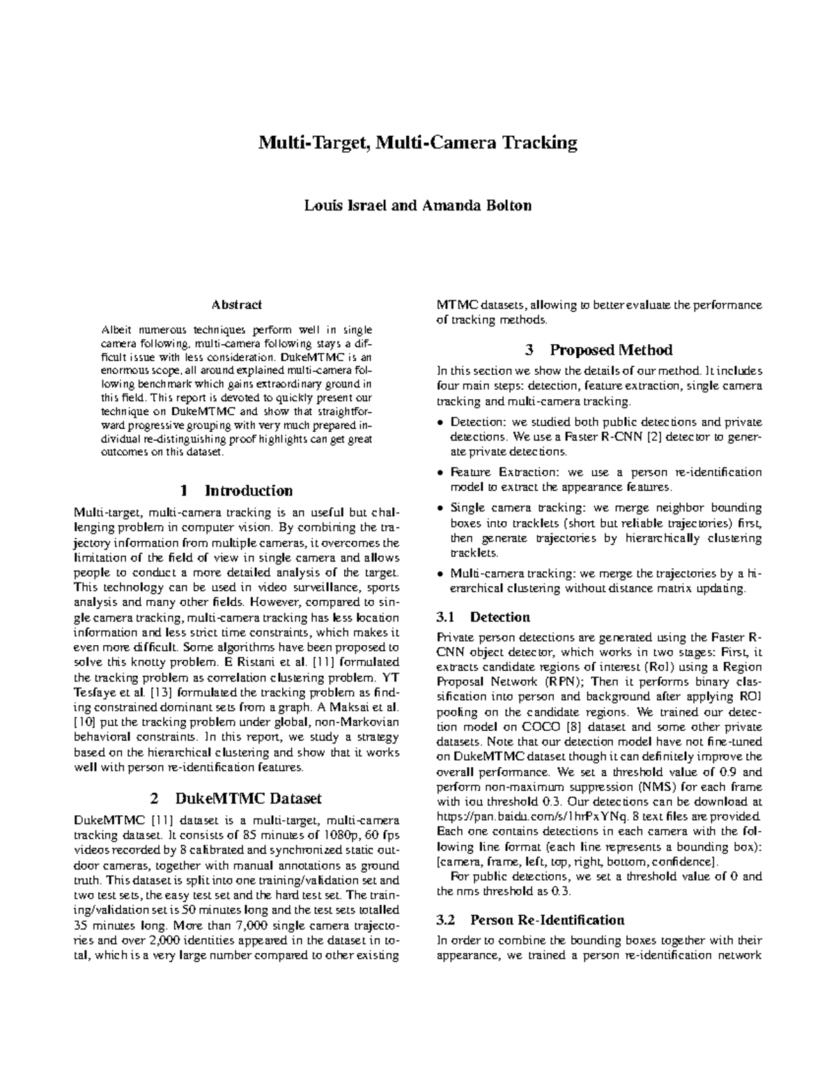 Multi Target Multi Camera Tracking By Hierarchical Clustering Recent Progress On Duke Mtmc