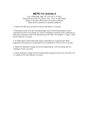 Activity 1 - ...... - METR 112: Activity 1 Due: Sunday, February 12th ...