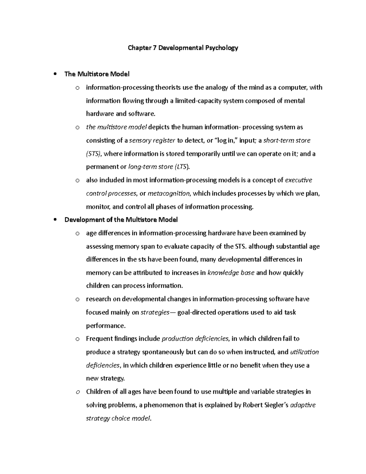 Chapter 7 Developmental Psychology - Chapter 7 Developmental Psychology ...