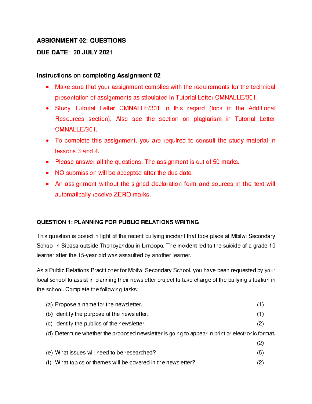 DPR1506 Assignment 02 Questions 2021.docx - Edited - ASSIGNMENT 02: QUESTIONS DUE DATE: 30 JULY ...