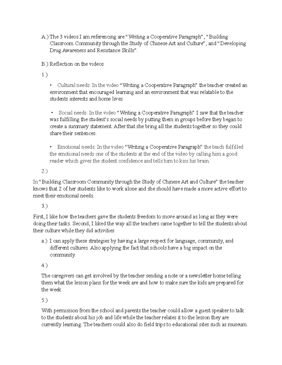 Task 1 dfm3 - notes - A.) The 3 videos I am referencing are “Writing a ...