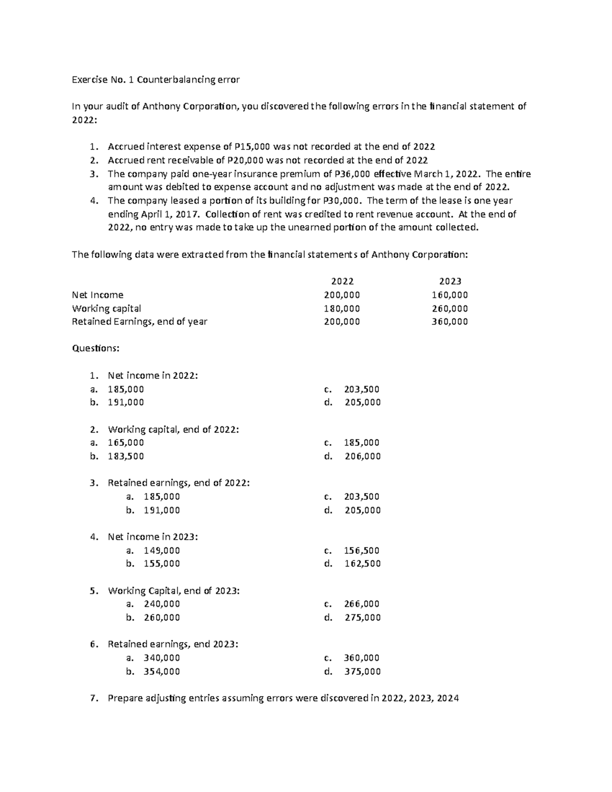 Exercise No 1 Counterbalancing Exercise No 1 Counterbalancing Error In Your Audit Of Anthony
