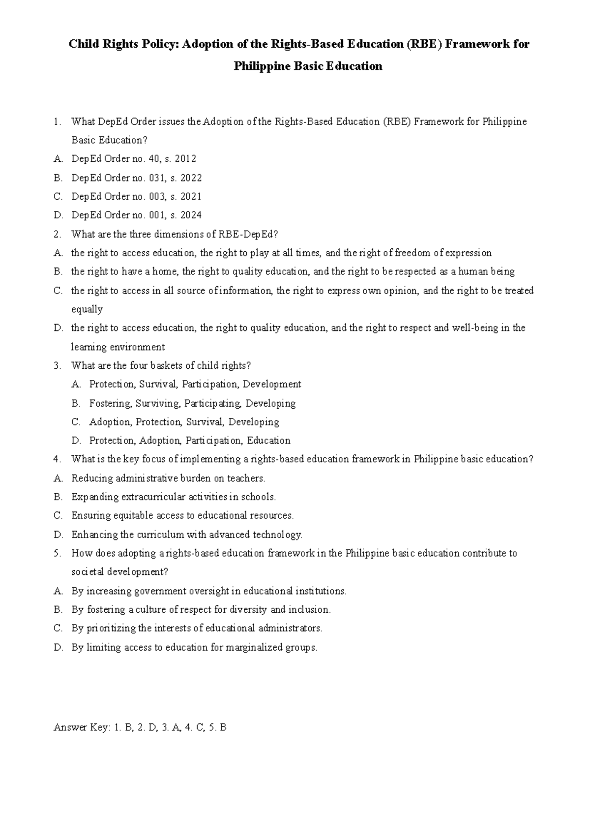 Child Rights Policy Questionnaire - Child Rights Policy: Adoption of ...