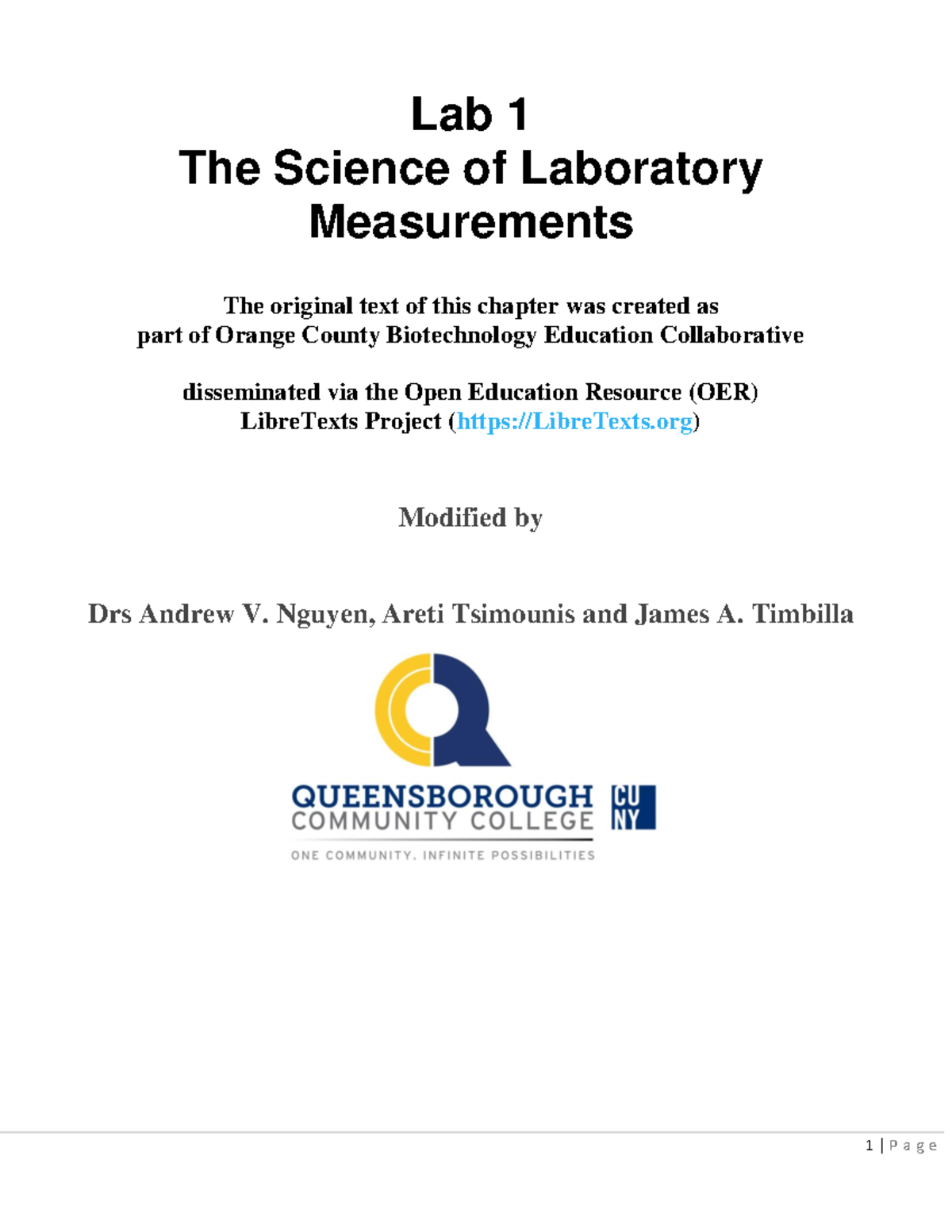Lab 1 Measurement AN AT - Lab measures - Lab 1 The Science of Laboratory Measurements The ...