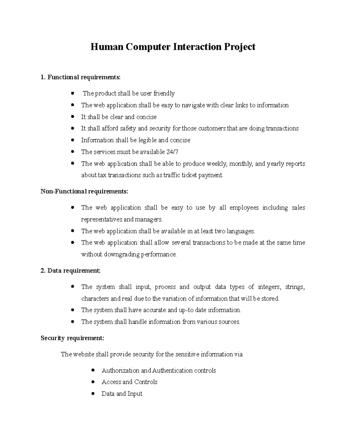 Human Computer Interaction Project hehe - Functional requirements: The ...