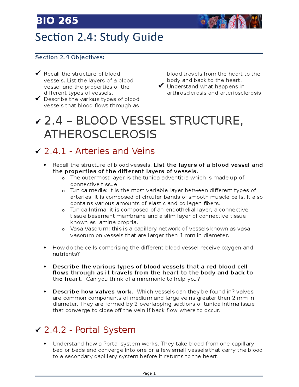 2.4 Study Guide - BIO 265 Section 2: Study Guide Section 2 Objectives ...