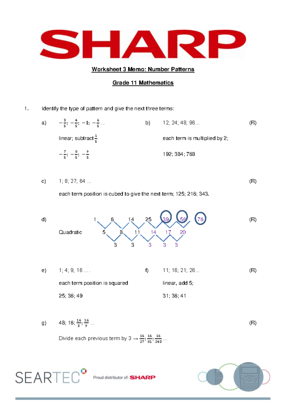 Worksheet 3 Memorandum Number Patterns Grade 11 Mathematics - Worksheet ...