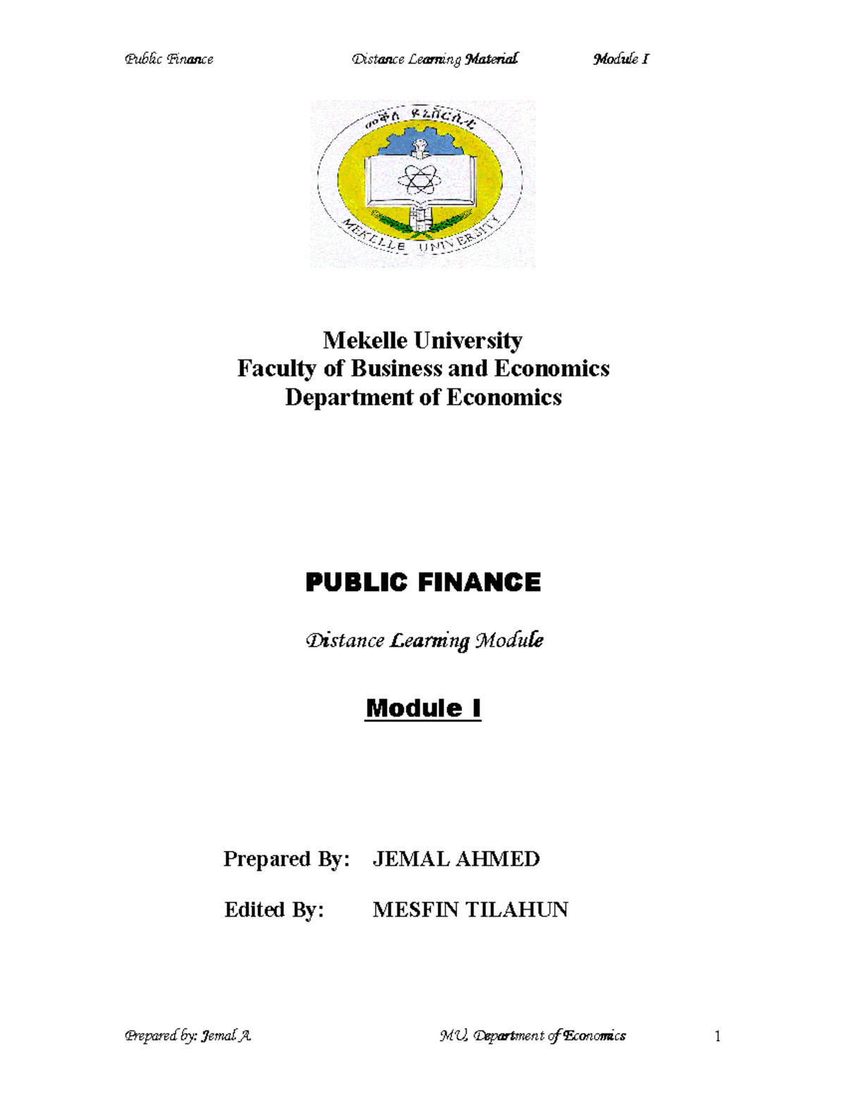 Public Finance Module I - ####### - Studocu