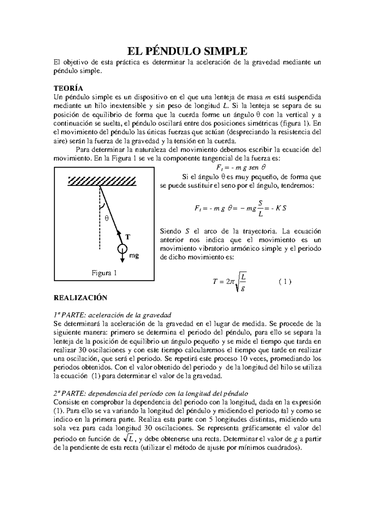 El péndulo simple 1 - Pl primera sesion - EL PÉNDULO SIMPLE El objetivo ...