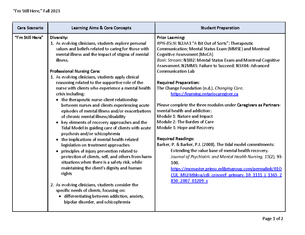 I'm Still Here-Learning Aims and Required Reading F2023 - “I’m Still ...