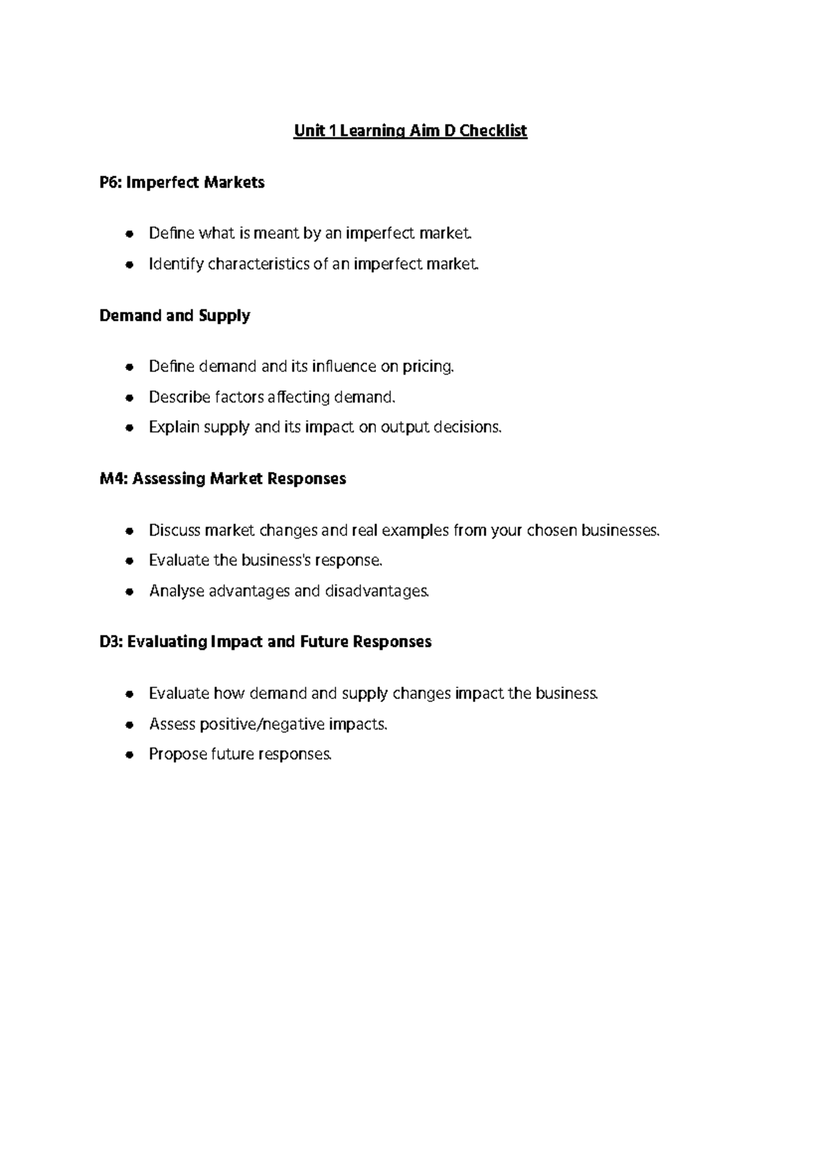 Unit 1 Learning Aim D Checklist - Unit 1 Learning Aim D Checklist P6 ...