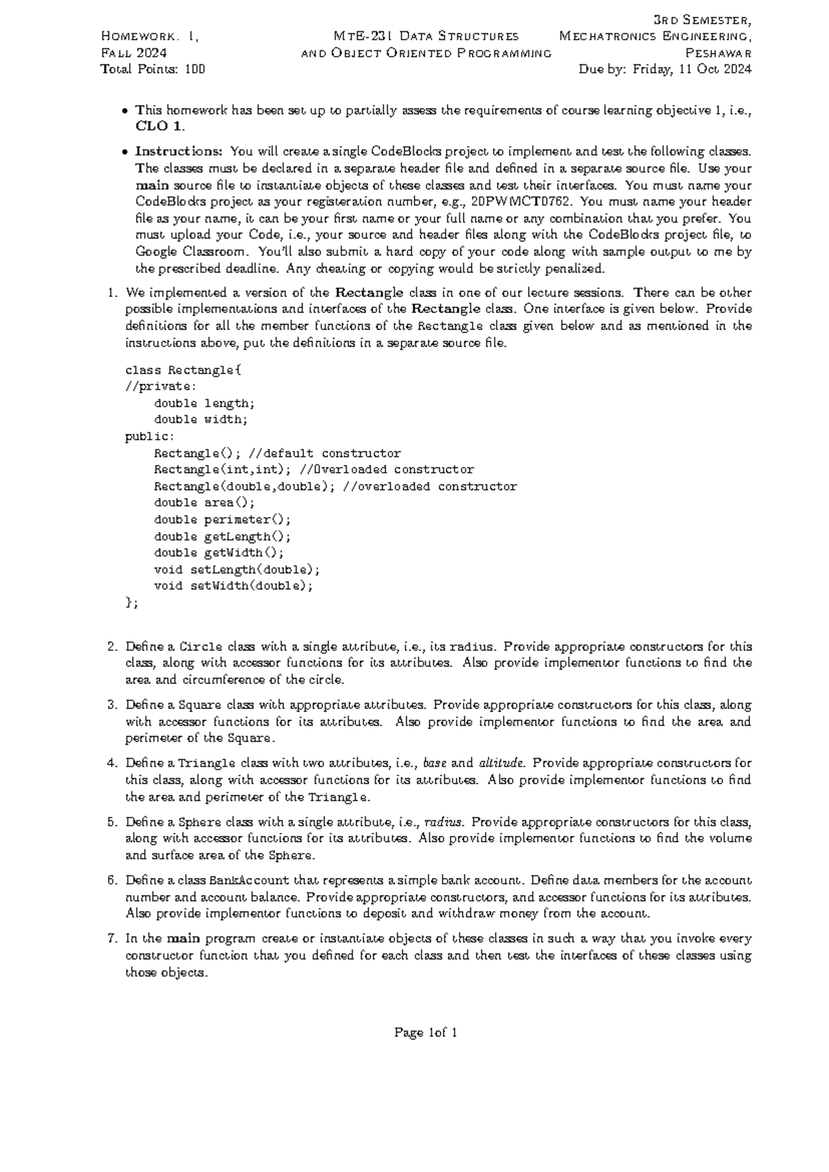 HW No 1 - Home Work AND Lab TAsk - Homework. 1, Fall 2024 Total Points: 100 MtE-231 Data ...