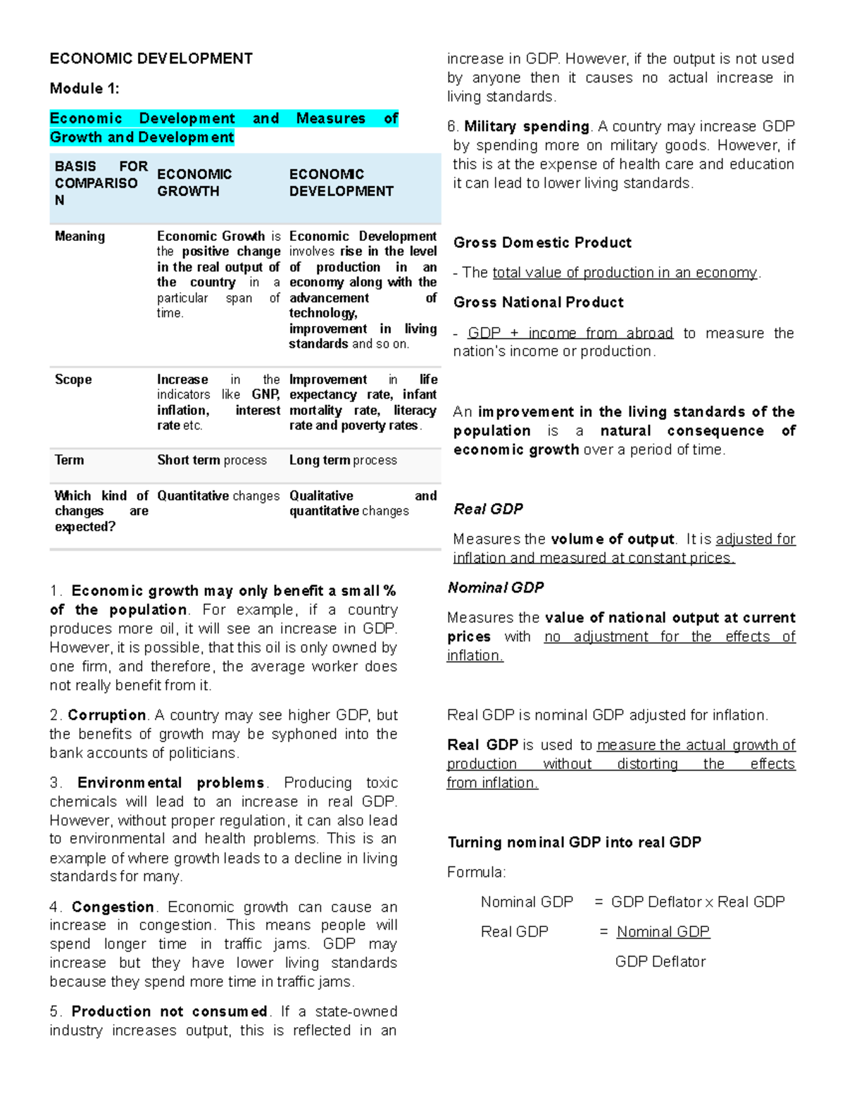 Review for Departmental Quiz - ECONOMIC DEVELOPMENT Module 1: Economic ...
