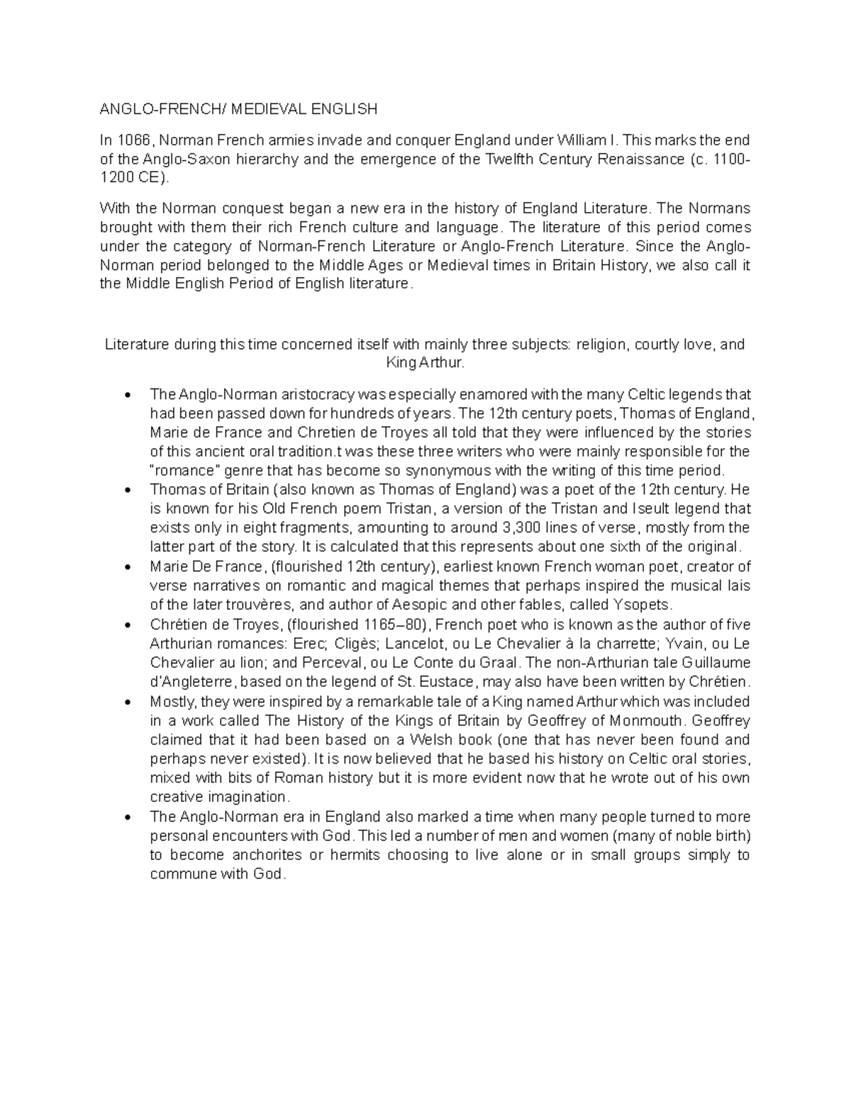 Anglo- French - ANGLO-FRENCH/ MEDIEVAL ENGLISH In 1066, Norman French ...