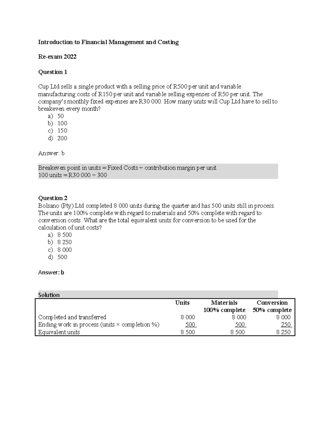 Re-exam solution - make corrections to your mistakes - Introduction to ...