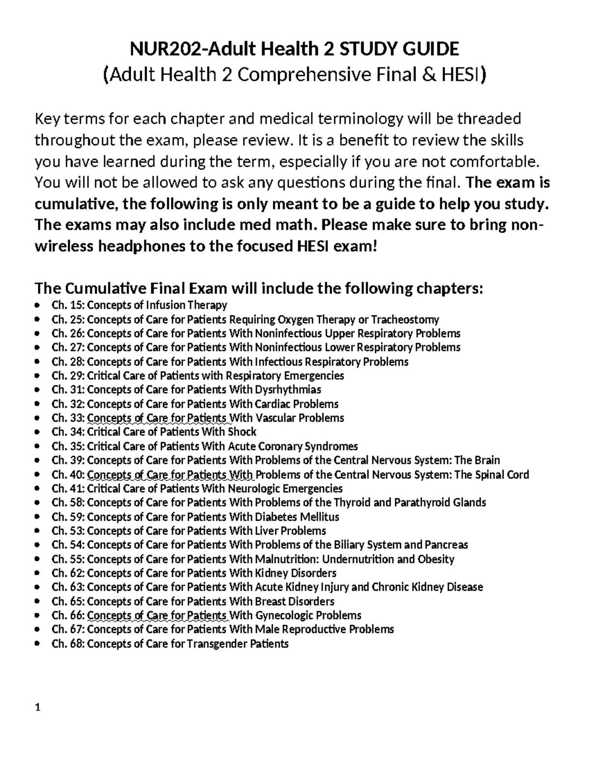 NUR202+study+guide - NUR202-Adult Health 2 STUDY GUIDE (Adult Health 2 Comprehensive Final ...
