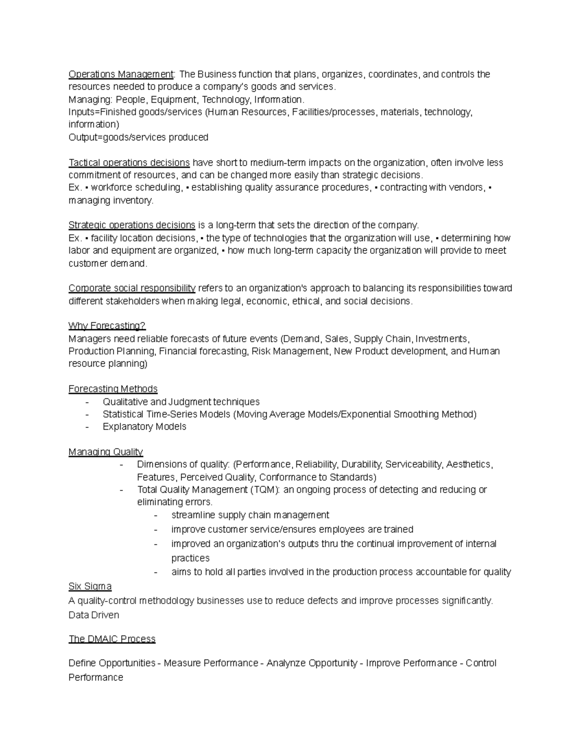 Operations Management Notes - Operations Management: The Business ...