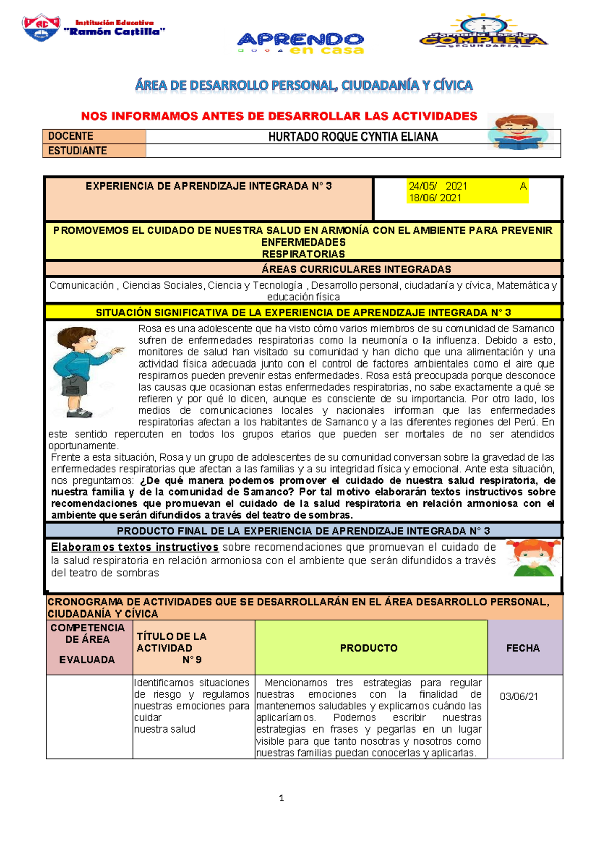 3 EXP DPCC N9 Grado 2B Actividades- evidencia - EXPERIENCIA DE ...