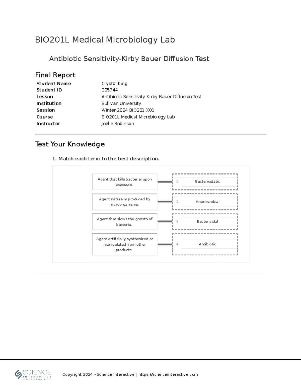 Antibiotic Sensitivity - Student Name Crystol King Student ID 305744 ...