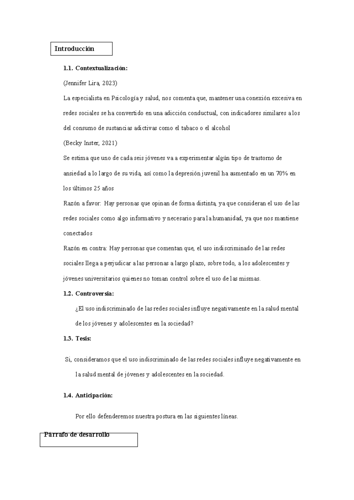 Tarea 11 - Redacción - Contextualización: (Jennifer Lira, 2023) La ...