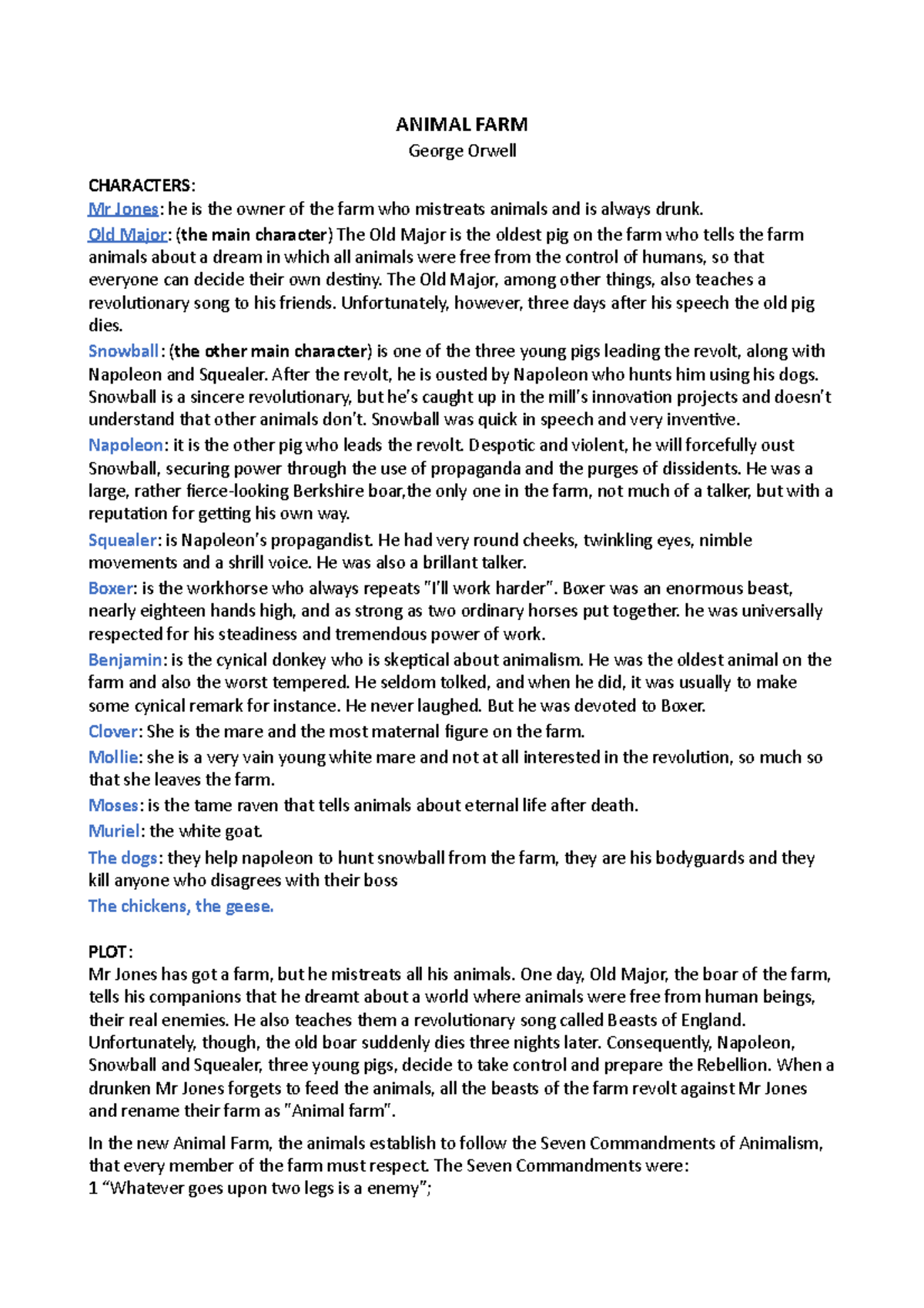 Animal FARM scheda - riassunto libro - ANIMAL FARM George Orwell ...