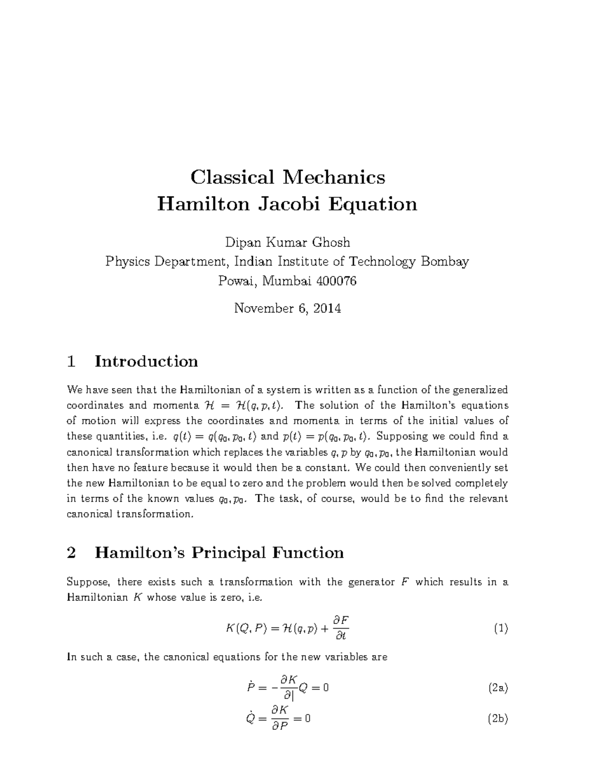 Hamilton-jacobi-equations - Classical Mechanics Hamilton Jacobi ...
