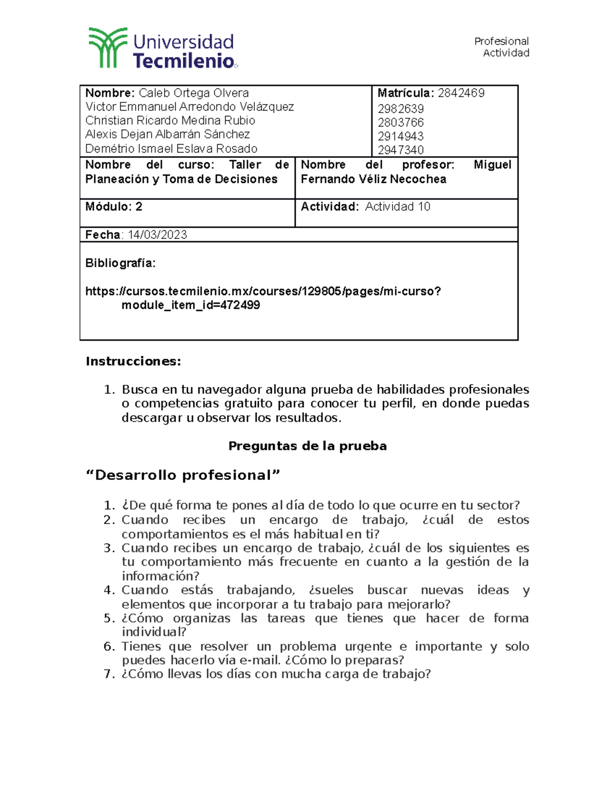 Actividad 10 Taller de Planeación - Actividad Nombre: Caleb Ortega ...