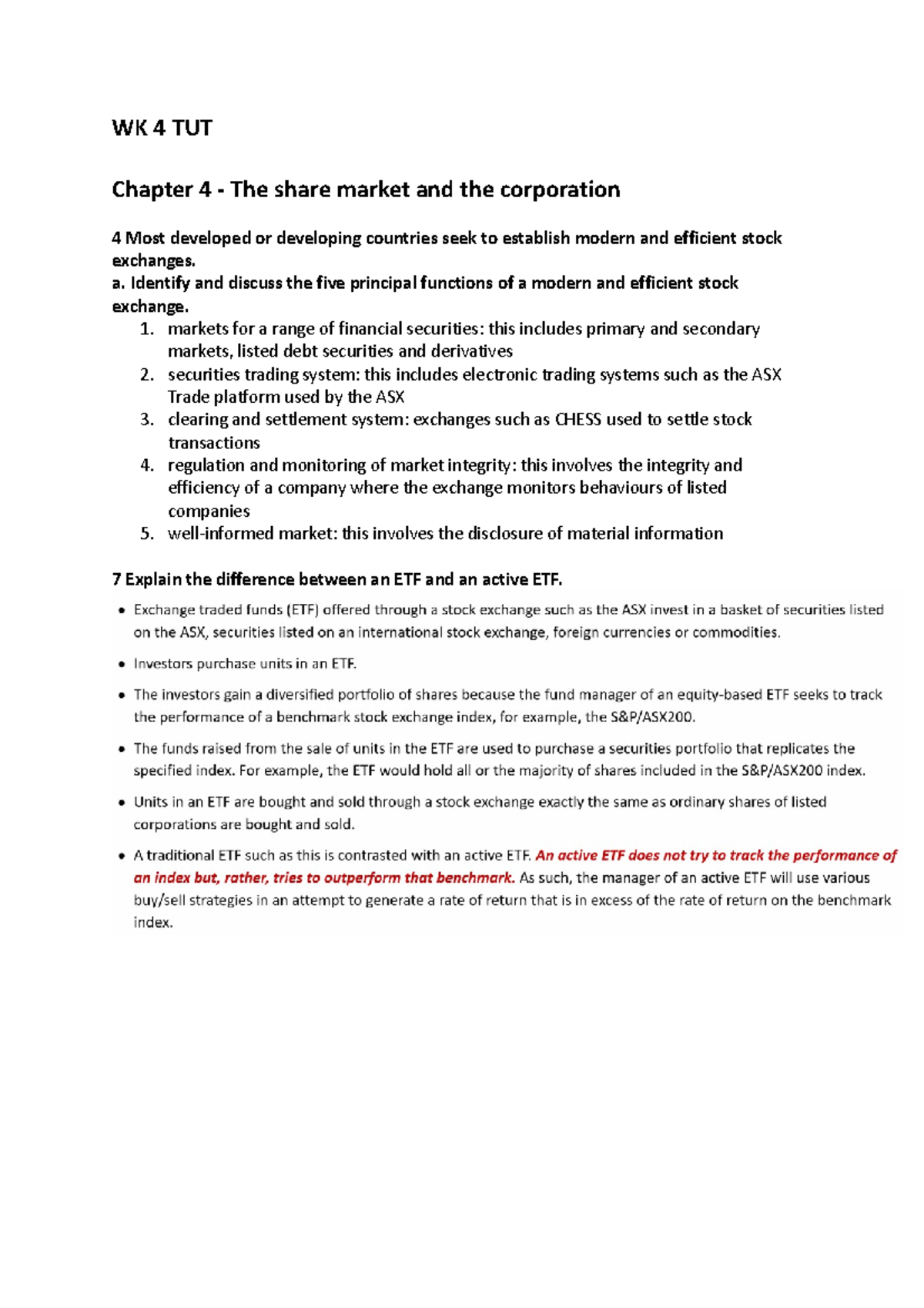 WK 4 TUT - Wk 4 tutorial - WK 4 TUT Chapter 4 ‐ The share market and the corporation 4 Most ...