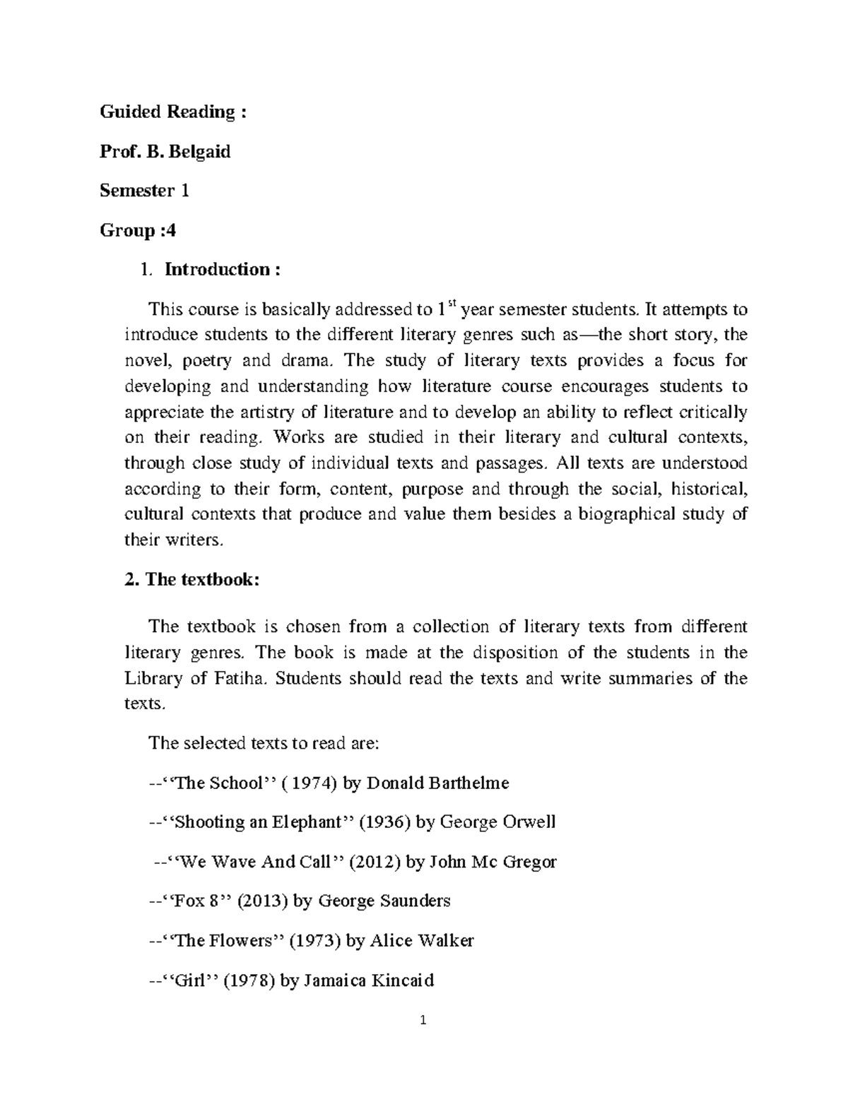 Guided Reading First Session - 1 Guided Reading : Prof. B. Belgaid ...