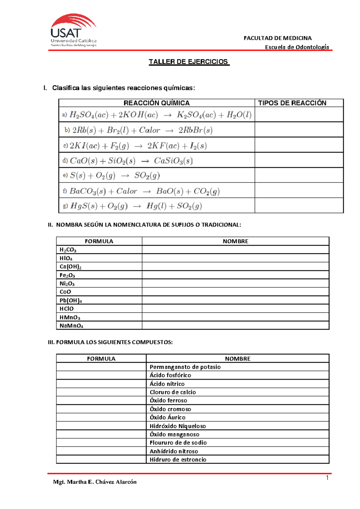 Taller DE Ejercicios Nomencl, Reacciones, Soluciones - Escuela de ...