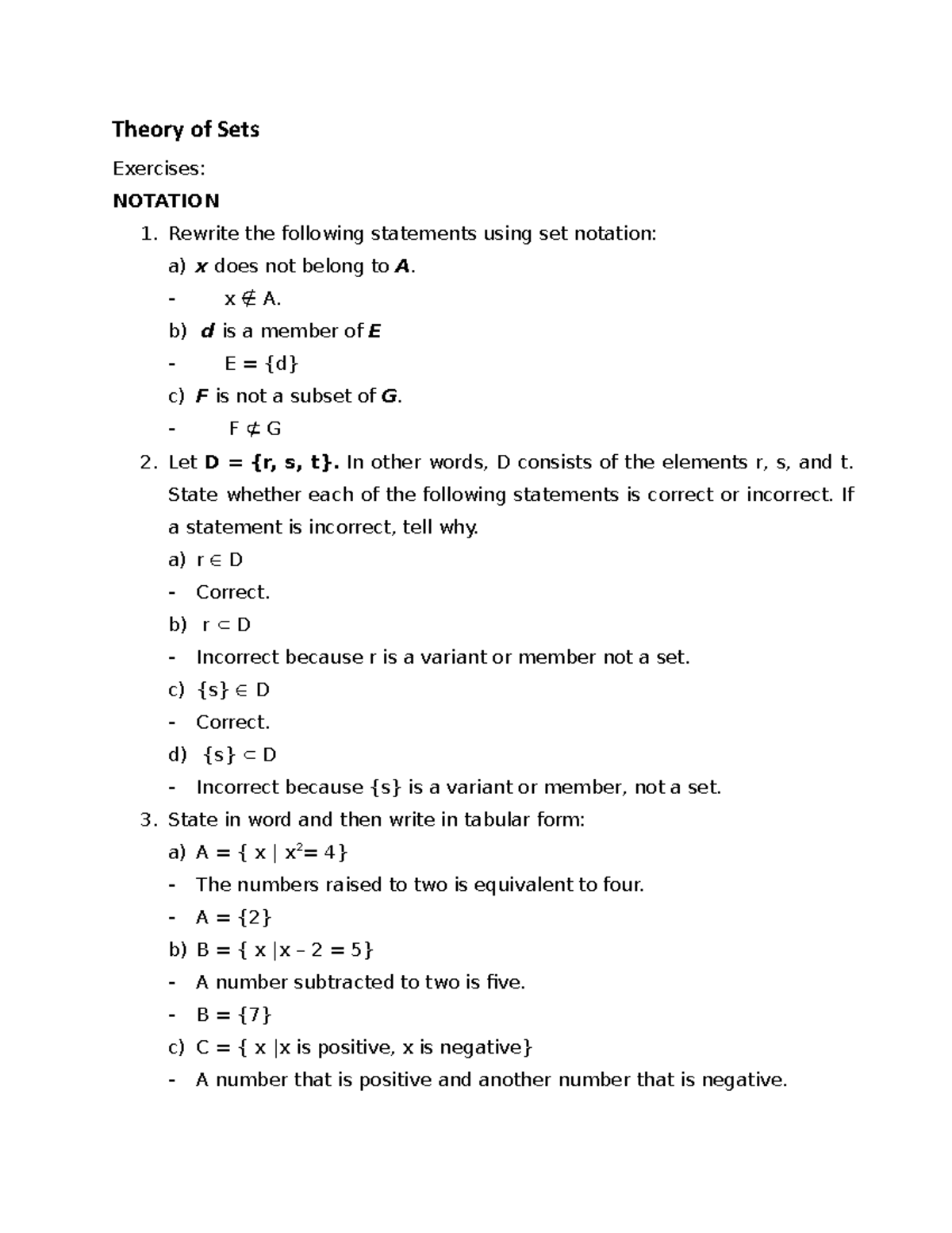 Theory of Sets - Theory of Sets Exercises: SOLVED PROBLEMS NOTATION 1 ...
