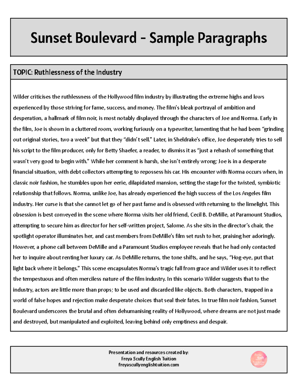 Sunset Boulevard sample paragraphs - Sunset Boulevard - Sample ...