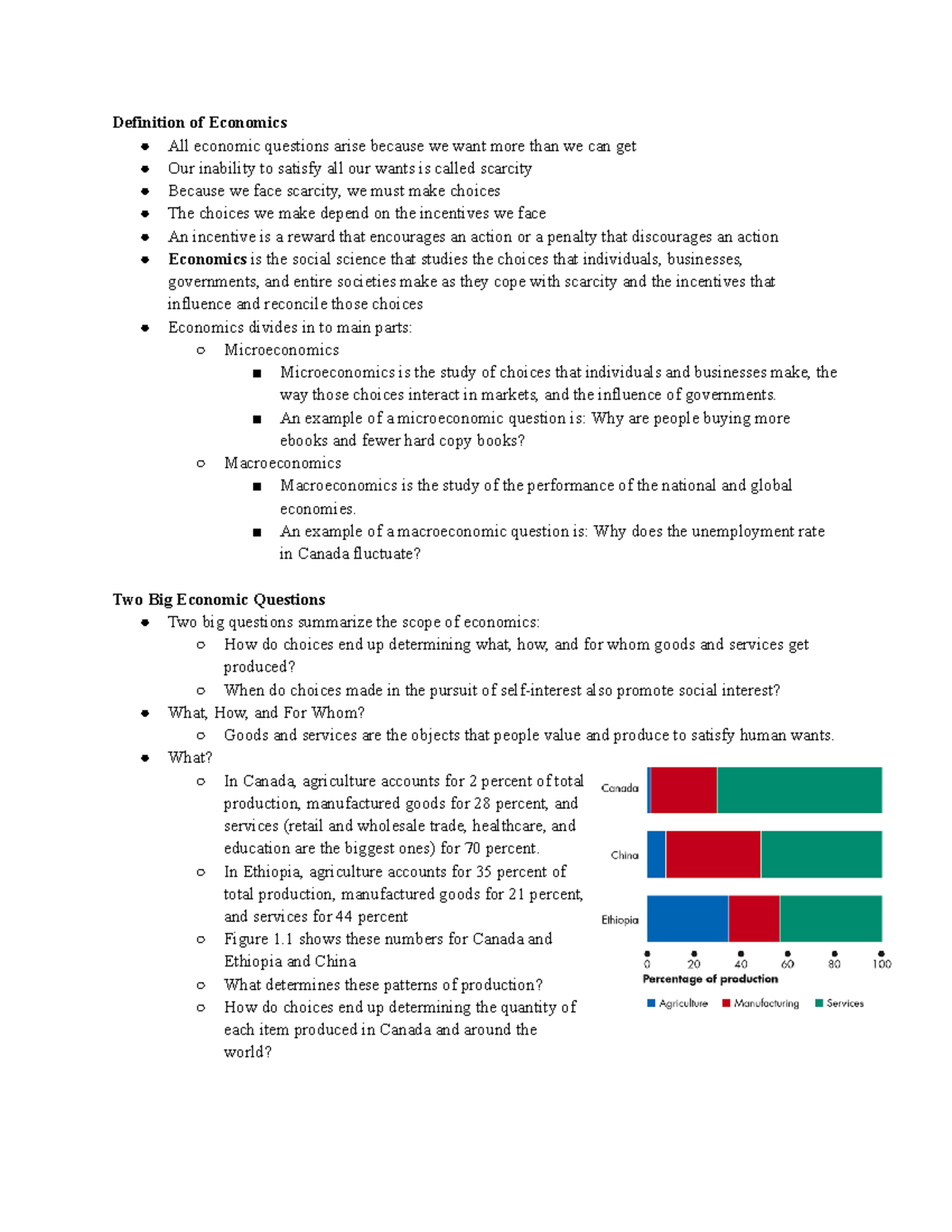 Econ Notes Chapters 1 - Definition of Economics All economic questions ...