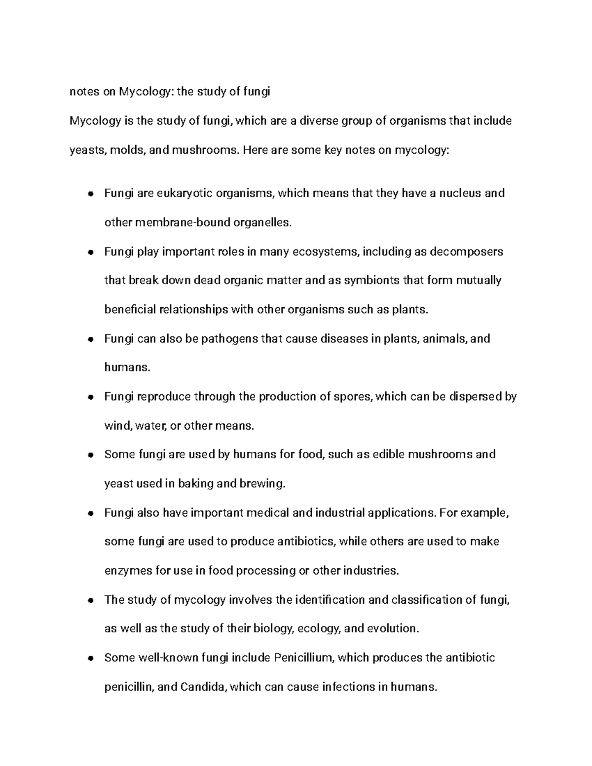 Notes on Mycology the study of fungi - notes on Mycology: the study of ...