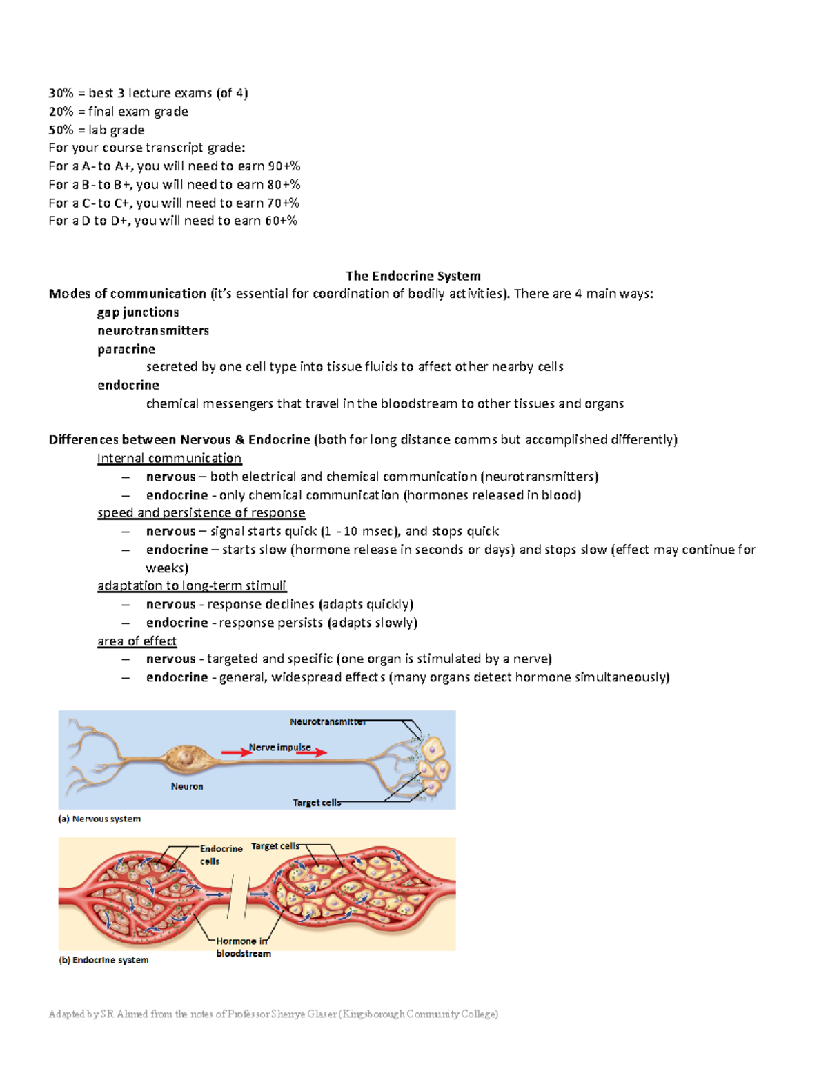 Anatomy notes modified - 30% = best 3 lecture exams (of 4) 20% = final ...