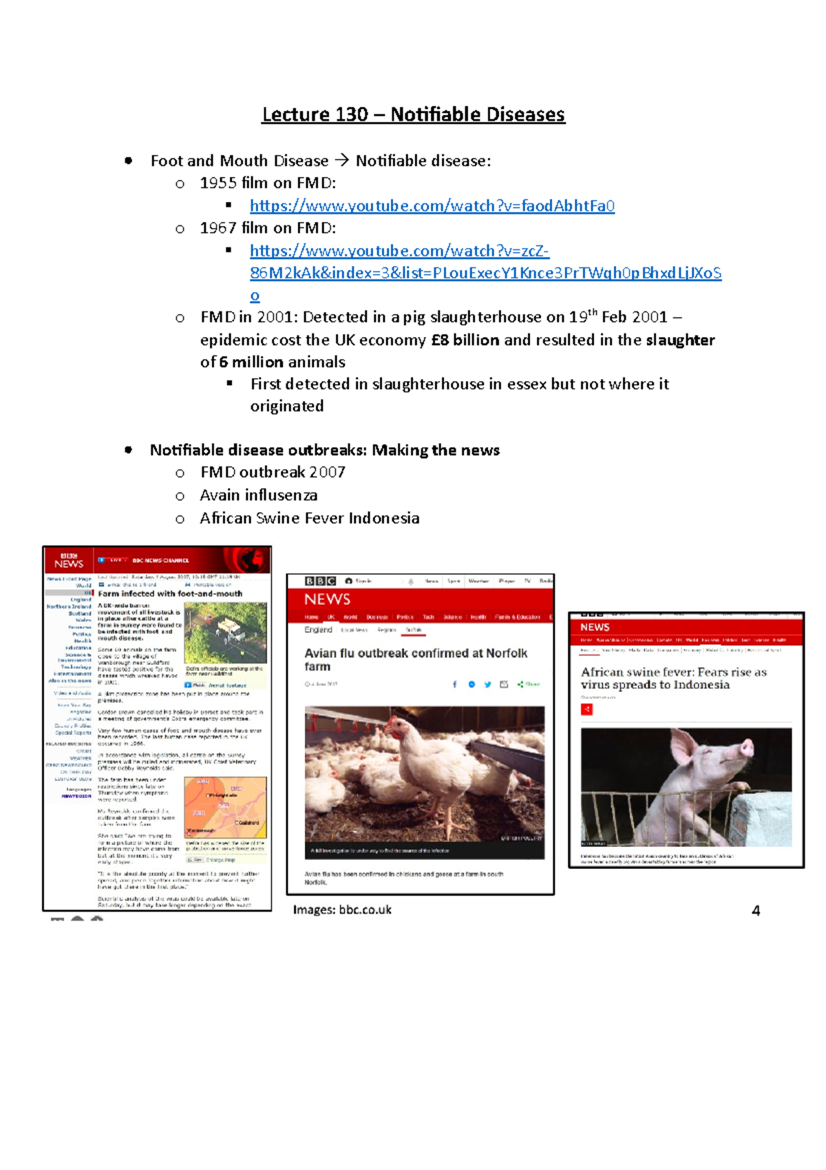 Lecture 130 – Notifiable Diseases - Lecture 130 – Notifiable Diseases Foot and Mouth Disease ...