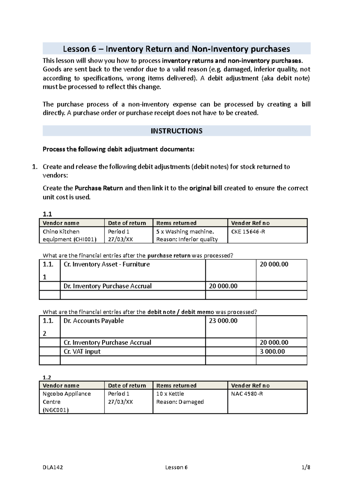 Lesson 6 and Tutorial 6 Debit Orders and Non Inventory purchases 32143 ...