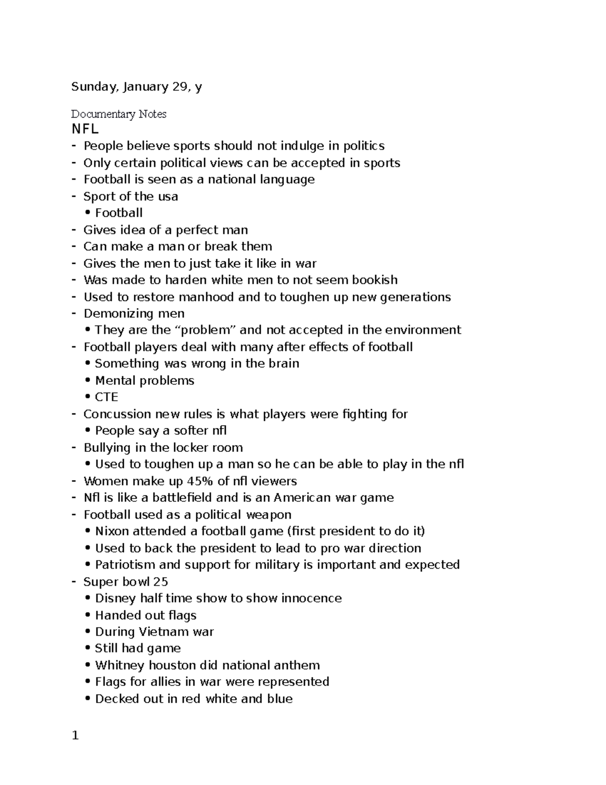 Sports Management Documentary Notes - Sunday, January 29, y Documentary ...