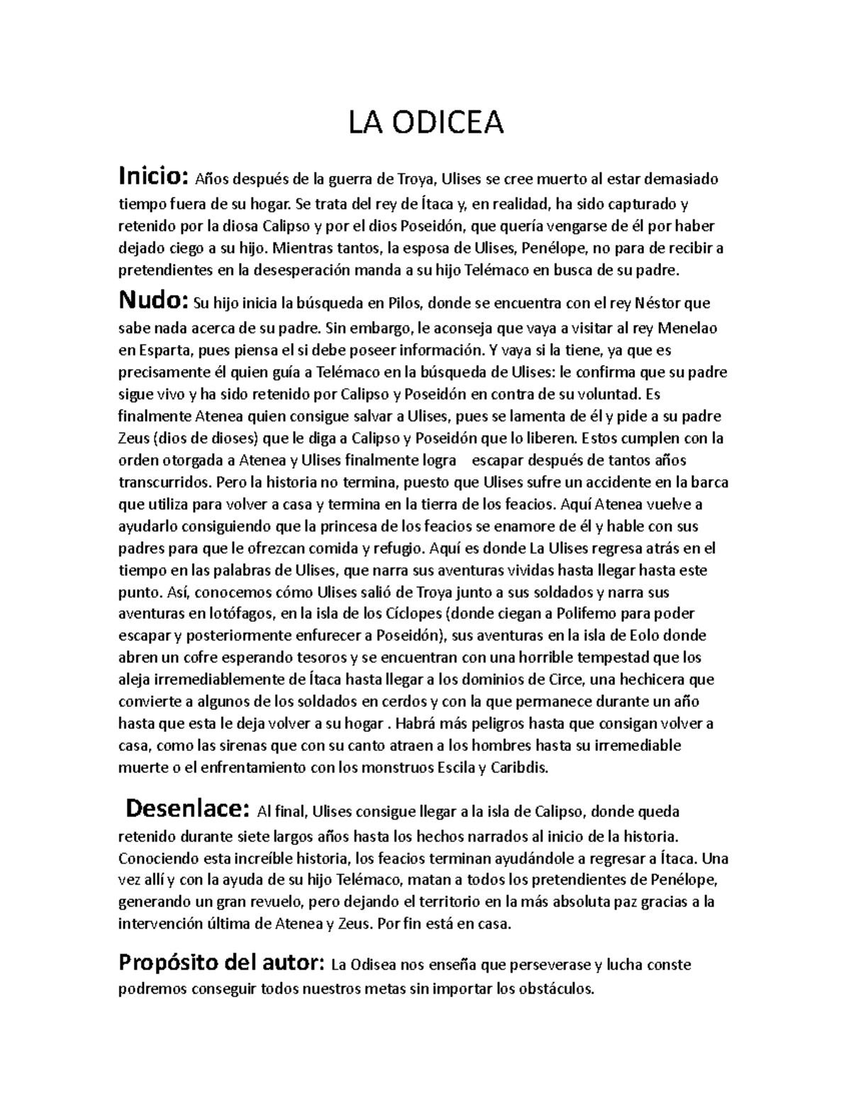 LA Odicea trabajp - este es un resumen de la odisea creada por escritor ...