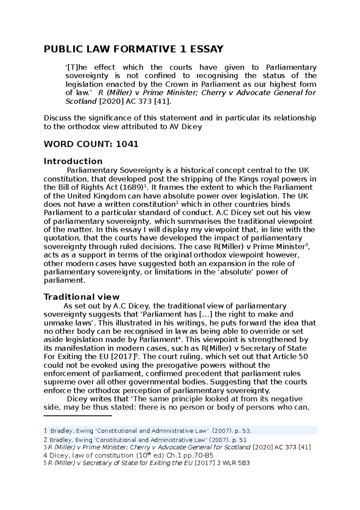 Public law formative 1 - PUBLIC LAW FORMATIVE 1 ESSAY ‘[T]he effect ...