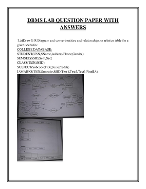 DBMS LAB Question Paper - DBMS LAB QUESTION PAPER 1)Draw E-R Diagram ...