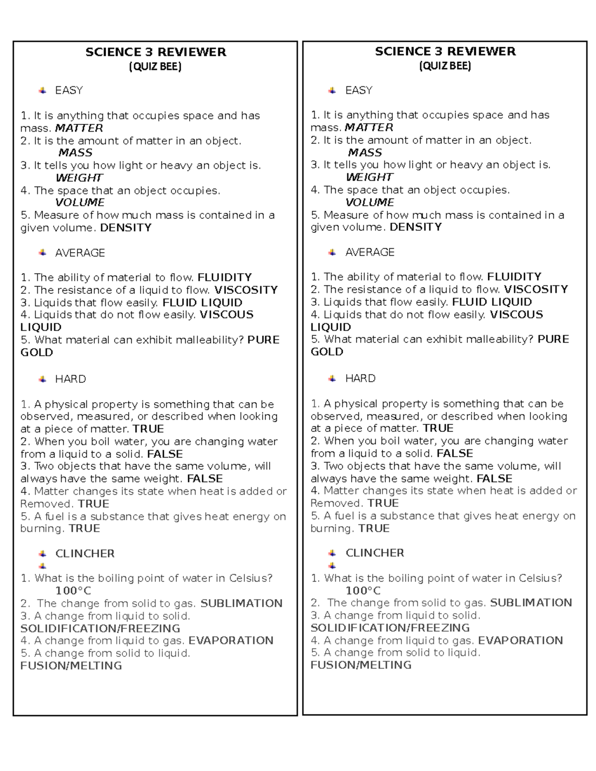 Scie rev 1 - science - SCIENCE 3 REVIEWER (QUIZ BEE) EASY 1. It is ...