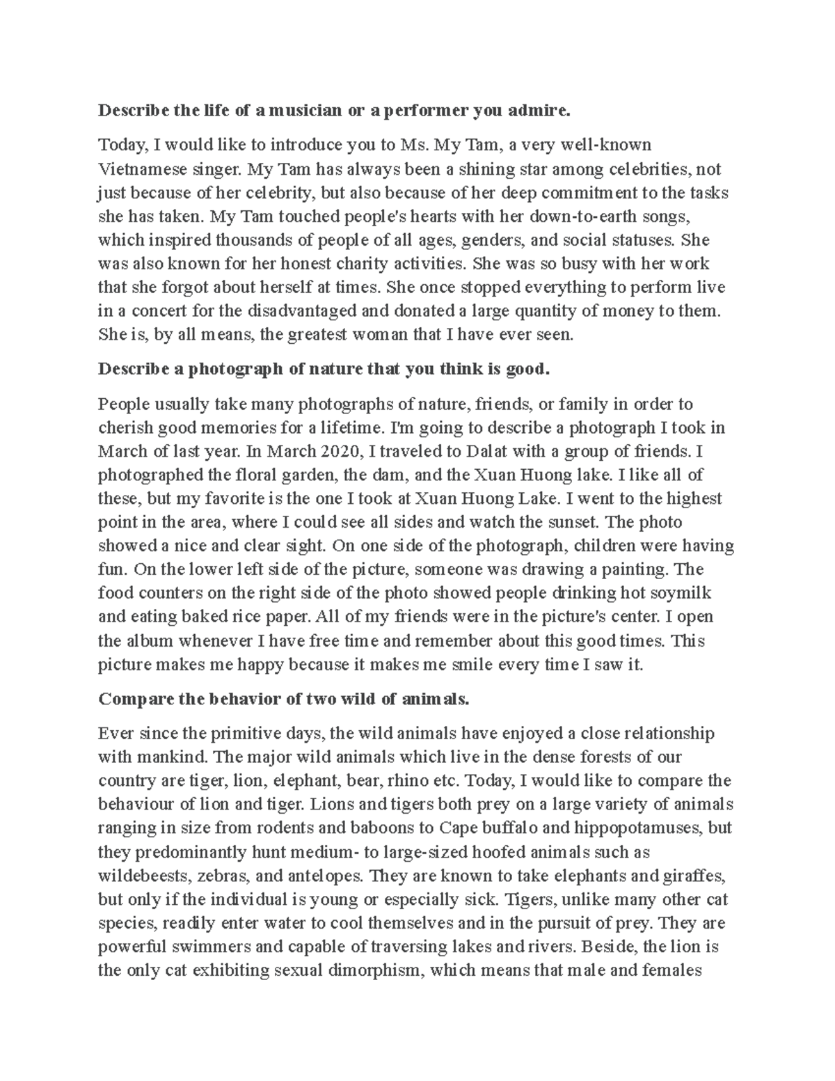 Describe the life of a musician or a performer you admire - Today, I ...