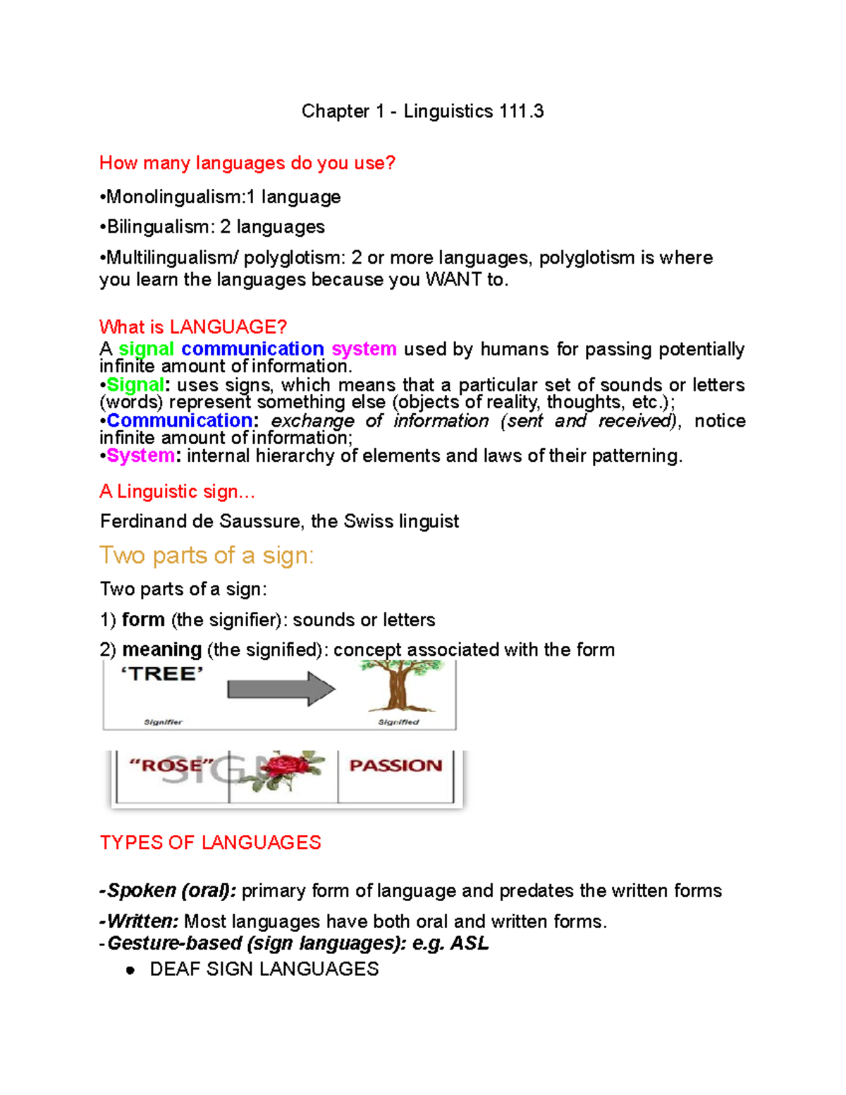 Ling 111.3 Chapter 1 and 4 notes and half of chapter 5 - Chapter 1 ...