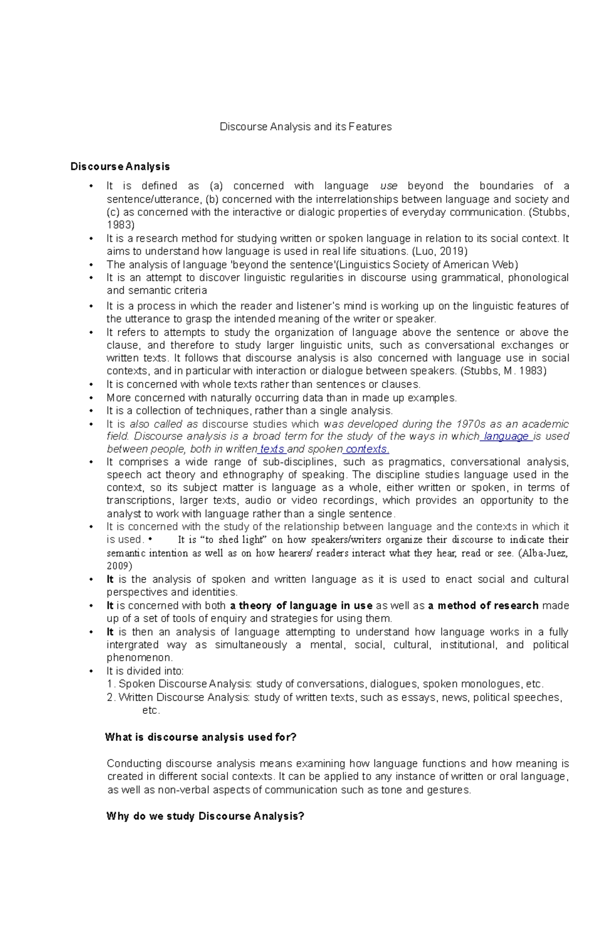 Discourse Analysis and its Features - Discourse Analysis and its Features Discourse Analysis It ...