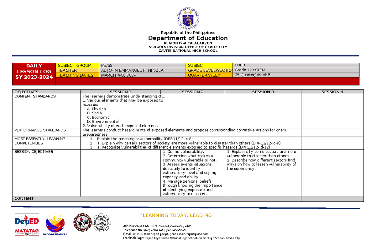 Drrrm - week 5 - Republic of the Philippines Department of Education ...