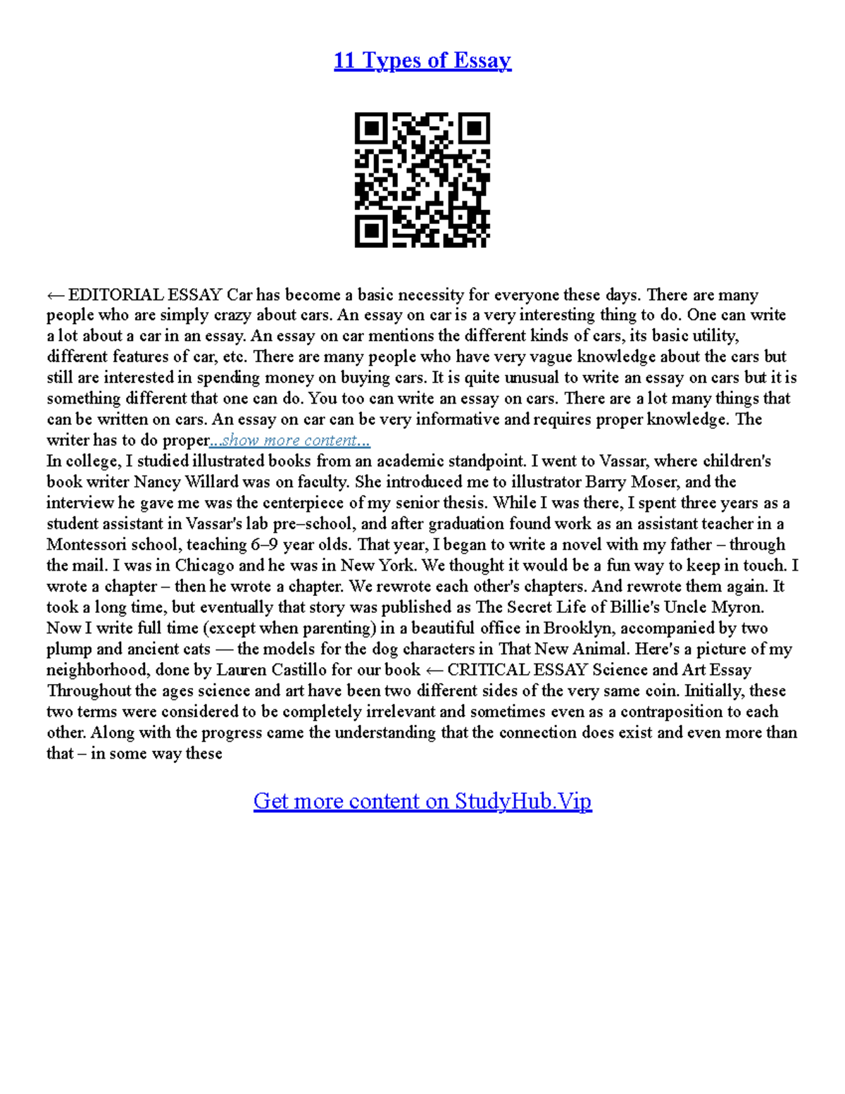 Types Essay Types Essay - 11 Types of Essay ← EDITORIAL ESSAY Car has ...